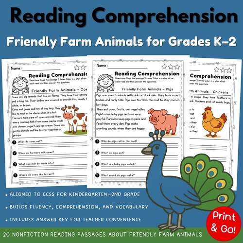 Friendly Farm Animals Reading Comprehension Passages with Questions | K ...