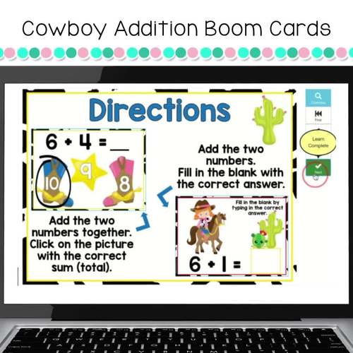 Cowboy Addition Fact Fluency to 10 Boom Cards™ by K's Classroom Kreations