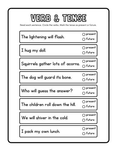 Verb Tense Worksheet, Parts of Speech, Grammar Practice, Sentences ...