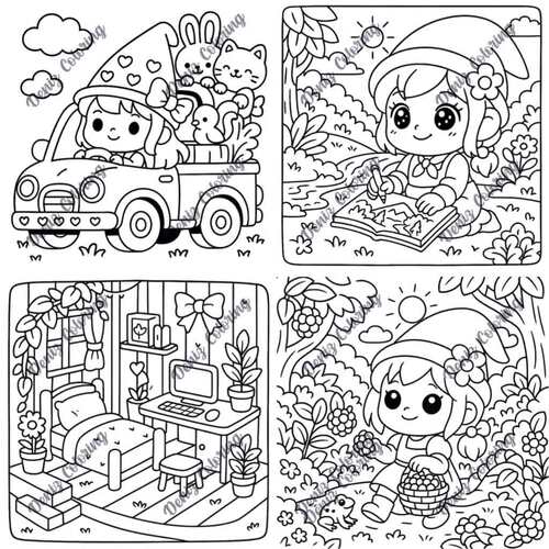 Cute Gnome Girl Coloring Pages for Kids, Cozy Gnome Coloring Sheets