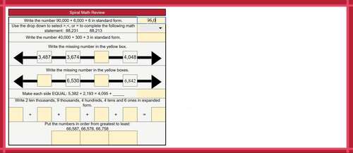 NO PREP - Spiral Math Review for 3rd or 4th grade - Red Butterfly