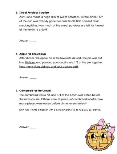Thanksgiving Fractions Art Project: Math Activity with Rubric for Grade 3-5