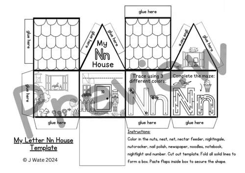 Alphabet Crafts 3D House Worksheets Letter N Activities & Letter ...