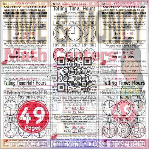 Time & Money Math Centers | telling time to hour | word problem dice ...