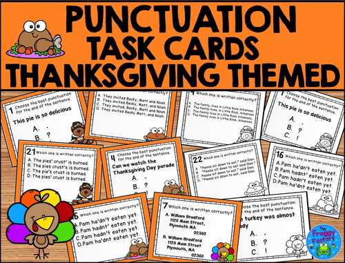 Punctuation Task Cards Thanksgiving Activity | Punctuation Review