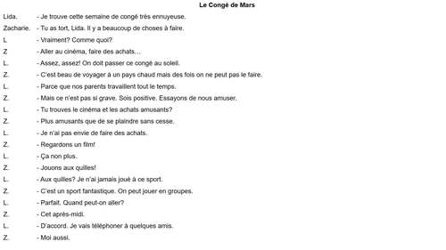 Dialogue: Le Congé De Mars by Antoine Khoury Distance Learning Resources