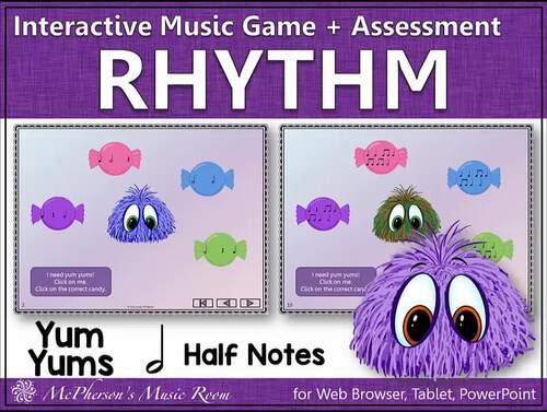 Interactive Rhythm Game Half Notes + Assessment Elementary Music {Yum Yums}