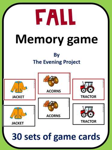 Fall memory game for K+ and Special Education- 30 sets of cards/ Dollar ...