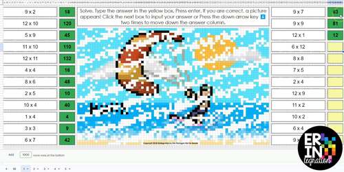 Summer Beach Theme Pixel Art Multiplication and Division Basic Fact ...
