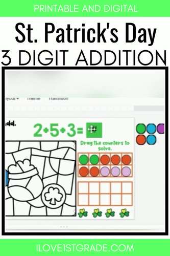 St. Patricks Day 3 Addend Addition Color by Code Printable and Digital