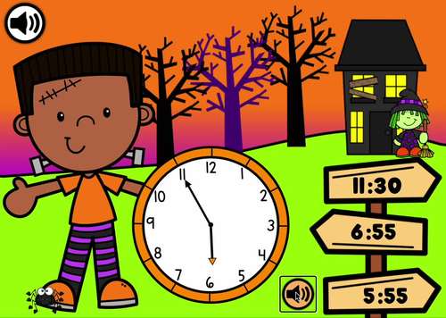 Telling Time Nearest 5 Minutes Halloween Theme Boom Cards by Tong Stevens
