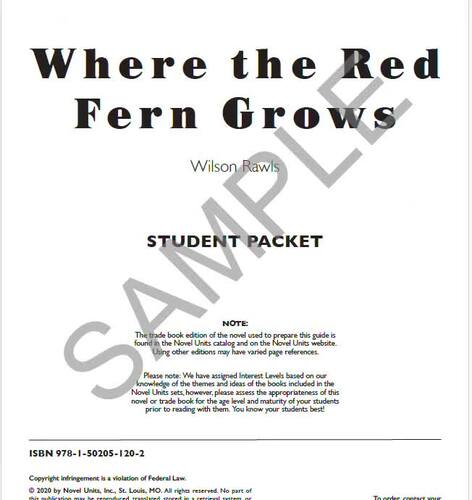 Where the Red Fern Grows Novel Units® Student Packet Novel Study