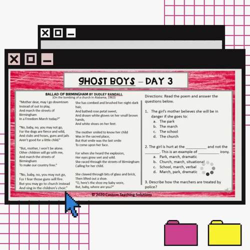 Ghost Boys Writing and Reflection Activities by Custom Teaching Solutions