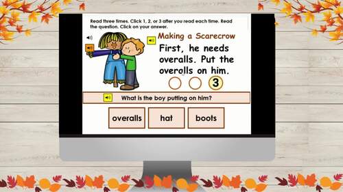 Level B Reading Fall Sequencing (Boom Cards with Audio) | TPT