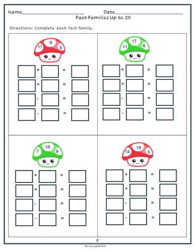 Addition and Subtraction within 20 Fact Family Packet by Simply Taught 4U