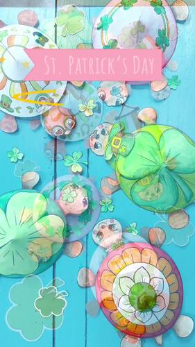 St. Patrick's Day Turtle Parade Paper Craft to Color by Hattifant