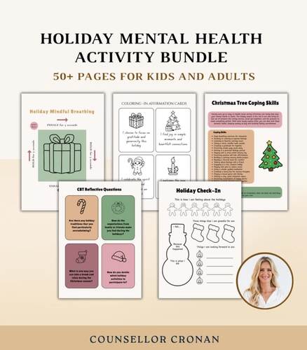 Holiday Mental health Pack. Christmas Worksheets. Coloring-in Book