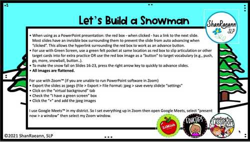 Build A Snowman: Green Screen Activity, Interactive PDF by Speech Hamster