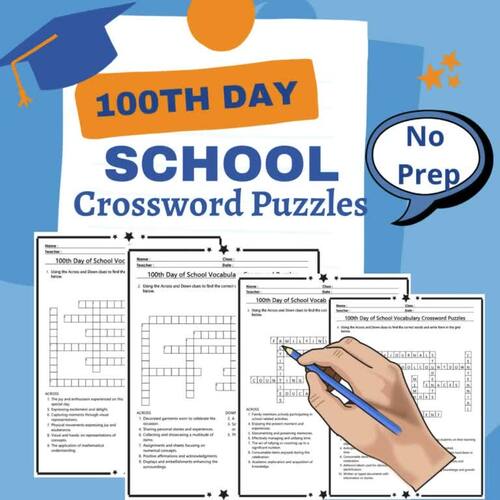 No Prep 100th Day of School Crossword Huge Vocabulary Puzzles Activity ...