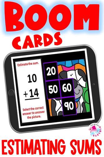 ESTIMATING SUMS MATH BOOM CARDS - PETS by Primary Piglets | TpT