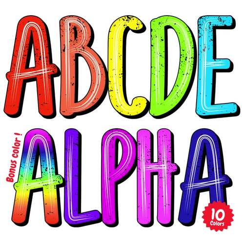 Rainbow Scribble bulletin board letters Bubble font for teachers by ...