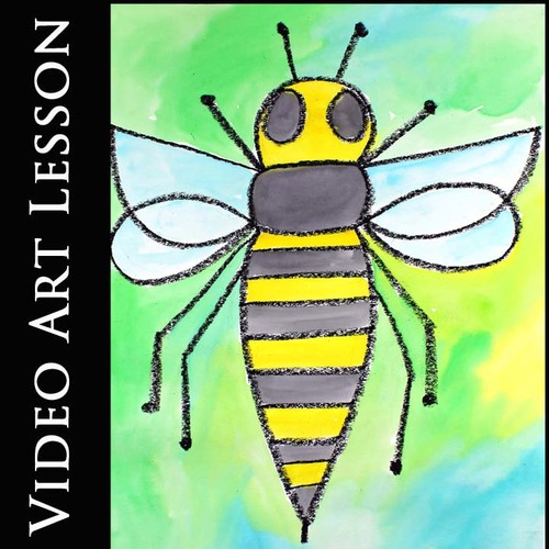 STEAM Spring Video Art Lesson Directed Draw & Watercolor Paint a Little Bee