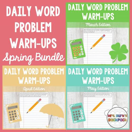 SPRING Daily Addition & Subtraction Math Word Problem Warm-Up Bundle