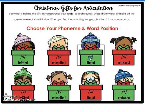 Boom Cards™ Christmas Gifts for Articulation: S & Z by Speech Hamster