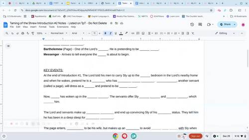 Taming of the Shrew Introduction #2 Pre-Reading Notes and Study Guide ...