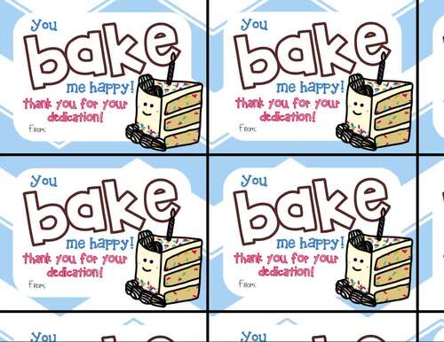 Birthday Cupcakes Teacher (Staff) Appreciation Gift Tag- You bake me happy!