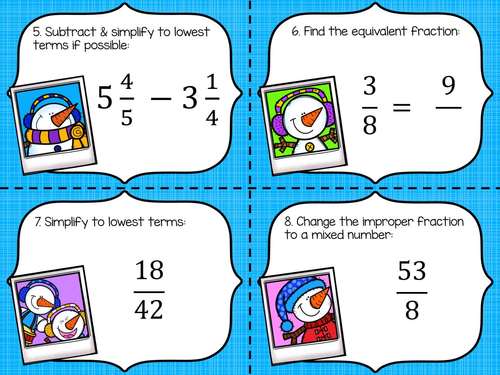 Fractions Mixed Review | Winter Theme | Digital & Print by Joyful 4th