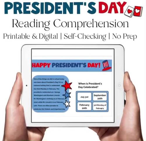 President's Day Reading Comprehension | Self-Checking Boom Cards