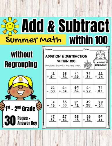 Summer Mixed Addition and Subtraction Within 100 | Without Regrouping Math