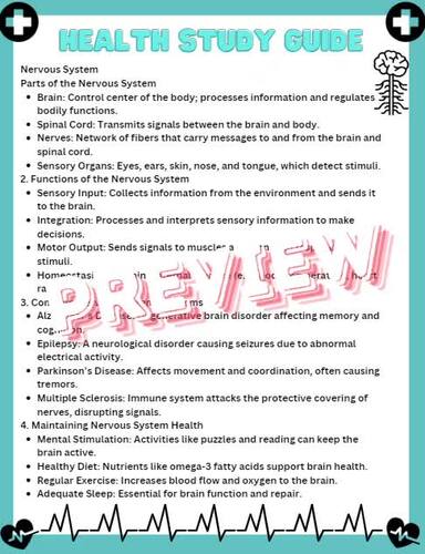 Skeletal, Muscular, and Nervous Systems Review and PDF Study Guide | Health