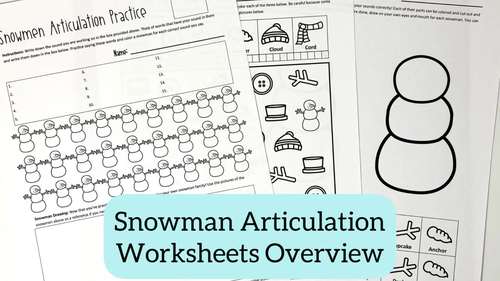 No Prep Snowman Articulation Worksheets and Activities for Speech Therapy