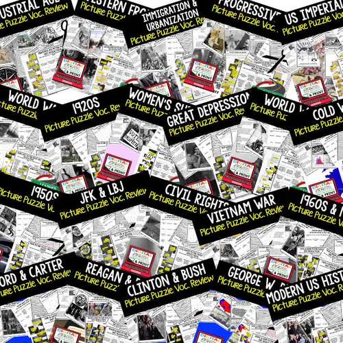 American History Vocabulary Activity Picture Puzzle Study Guide Test ...