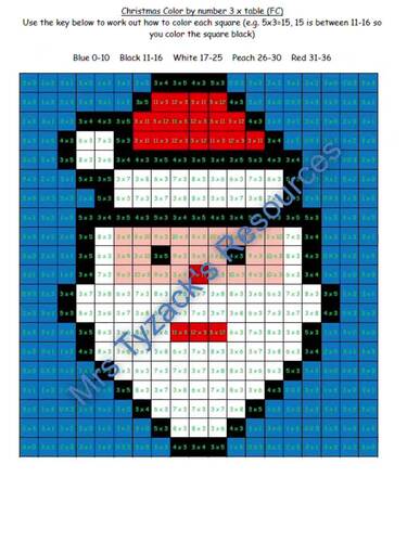 Christmas 3, 4 and 6 x table Color/Colour by Number by Mrs Tyzack's ...