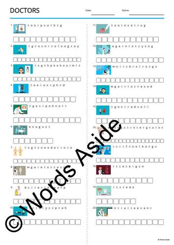 Vocabulary Puzzle Writing Worksheets Crossword Word Search Anagram DOCTORS