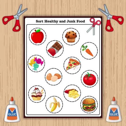Sort Healthy and Junk Food | Cut and Paste Sorting Worksheet ...