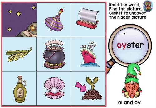 DIPHTHONGS WORD WORK OI OY GAME BOOM CARDS PHONICS HIDDEN PICTURES ...