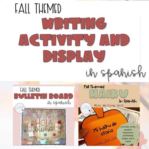 Fall bulletin board and fall writing activity in Spanish - BUNDLE