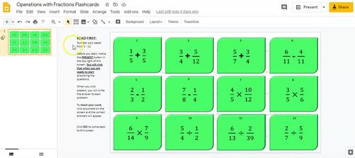 Operations with Fractions Flash Cards by Flash Lessons | TPT