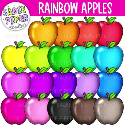 Rainbow Apple Clipart, Fall Clipart, Assorted Apples by Sadie Piper Doodles