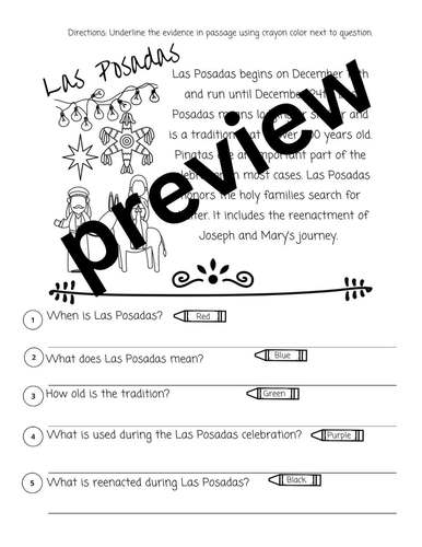 Las Posadas Comprehension and Finding Text Evidence Worksheet/Holiday ...