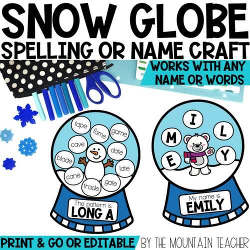 Editable Snow Globe Name Writing Practice Craft & Spelling Word Phonics ...