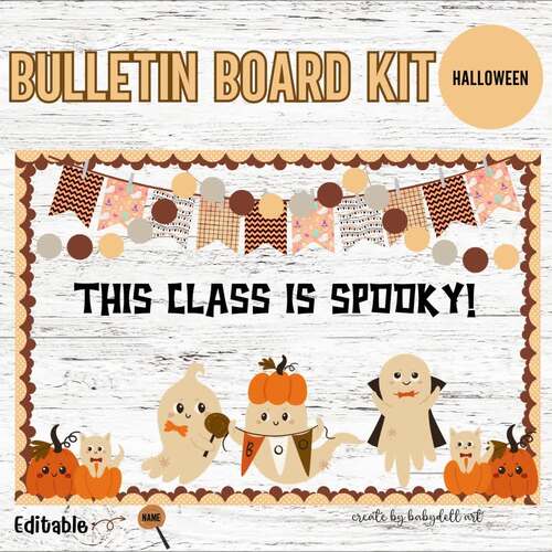 BOHO Ghost Halloween Bulletin Board Kit | Editable Cute Spooky Door Decor