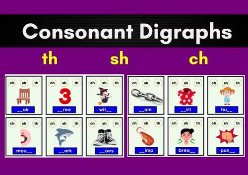 Consonant Digraphs (th, ch & sh) Worksheets | Flash cards | Reading ...
