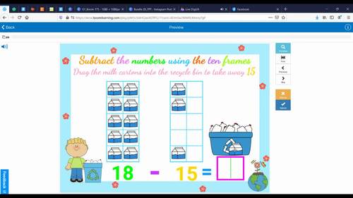 Earth Day Boom Cards Subtraction Within 20 with Ten Frames 1st Grade Math