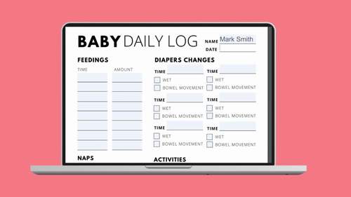 Baby Daily Log | Infant daily log | Nanny log | Baby Report | TPT