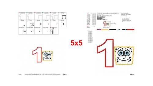 Spongebob Squarepants Birthday Number 1 Applique Design - Instant Download